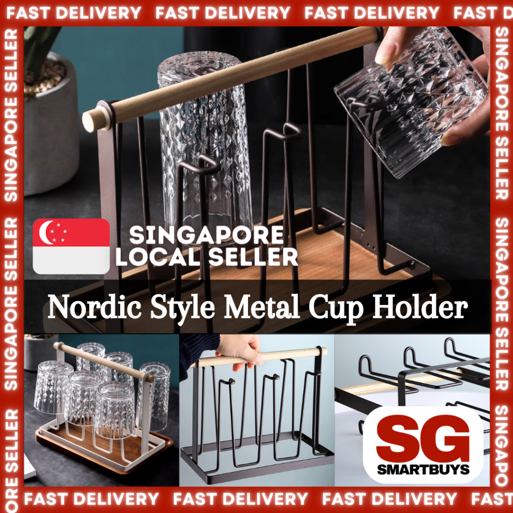 🇸🇬 [SGSMARTBUYS] Nordic Style Metal Cup Holder 6 Cups Holding Rack ...