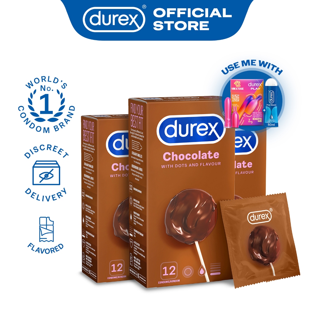 [Bundle of 3] Durex Chocolate Condoms (With Dots & Flavour) | Pack of 12 For Men X 3 | Regular ...
