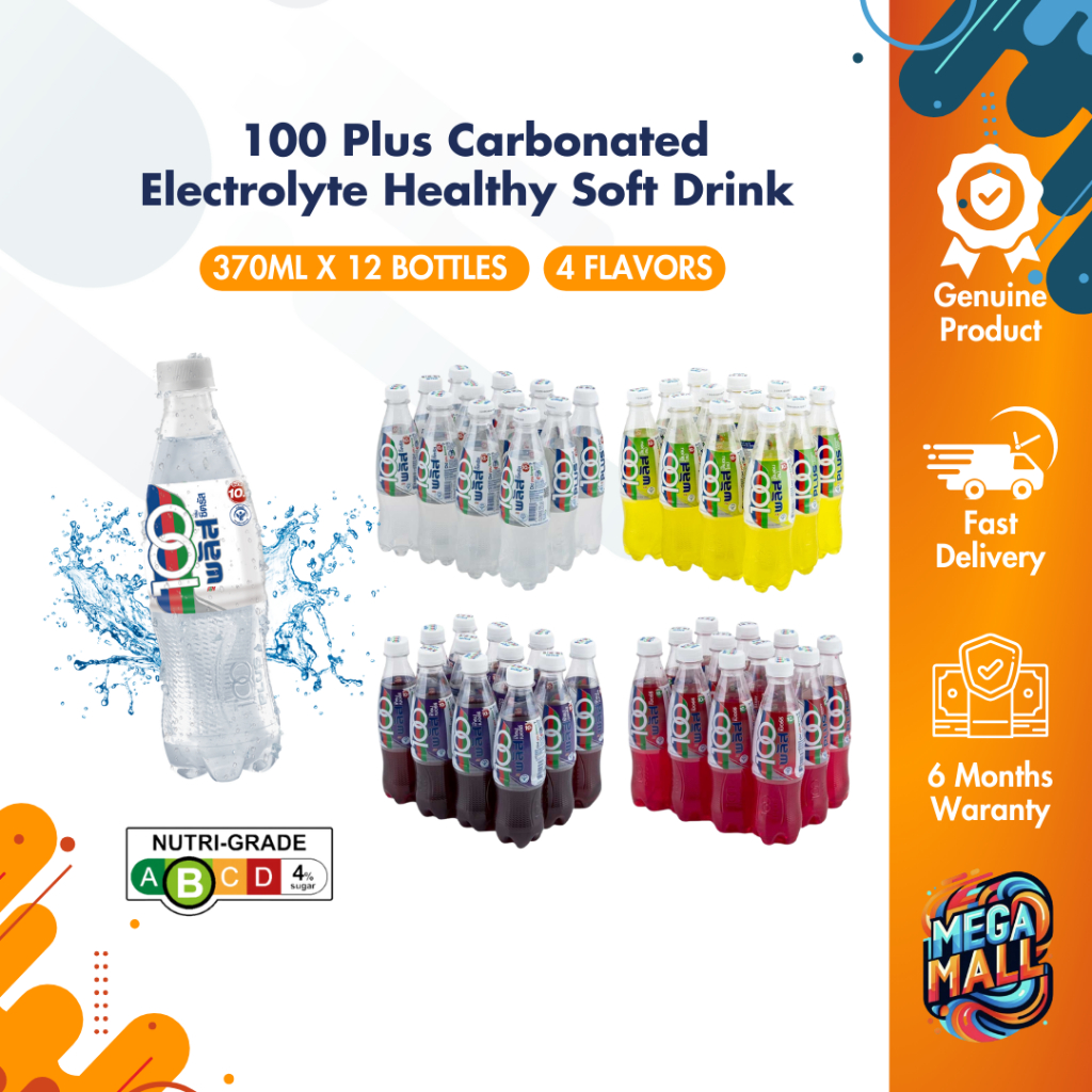 [Bundle of 12] 100 Plus 370ml Carbonated Electrolyte Drink - Grapeberry, Citrus, Lemon Lime ...