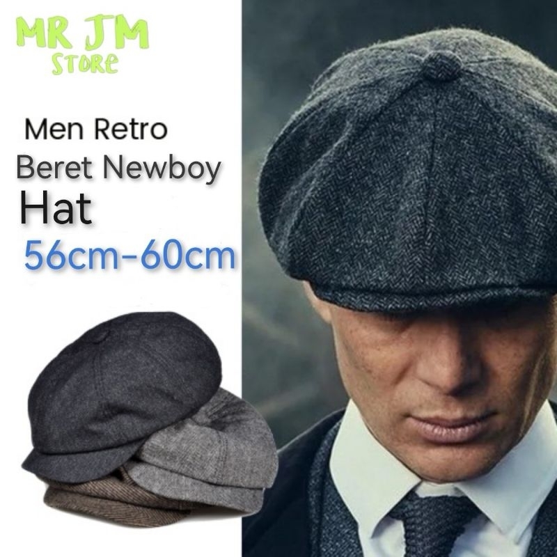Men Retro Beret Wool Blend Vintage Herringbone Tweed Men Casual Newsboy ...