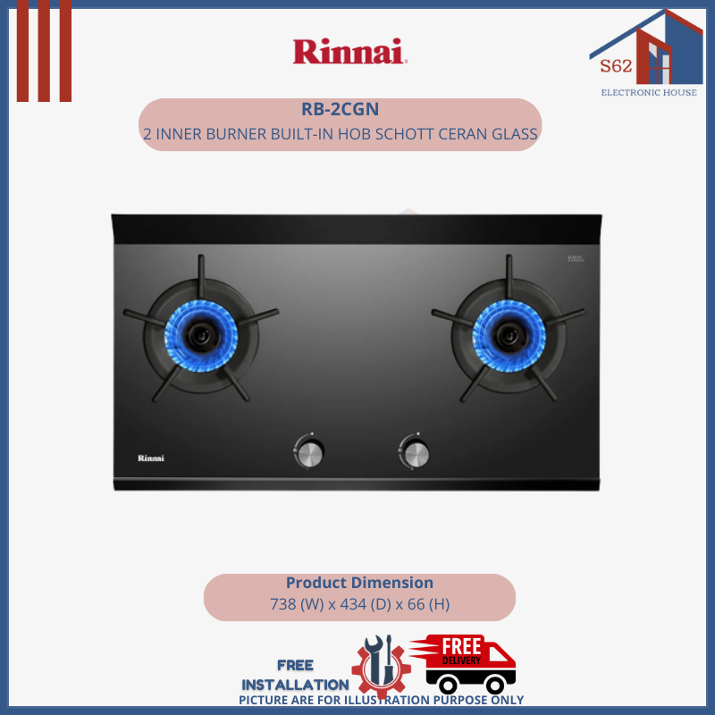 Rinnai RB-2CGN 2 Inner Burner Built-In Hob Schott Ceran Glass (Black) | Shopee Singapore