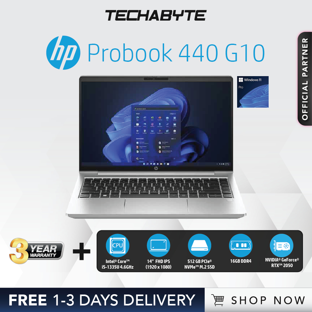 HP ProBook 440 G10 | 14" FHD | i5-1335U | RTX 2050 Graphics | 16GB DDR4 ...