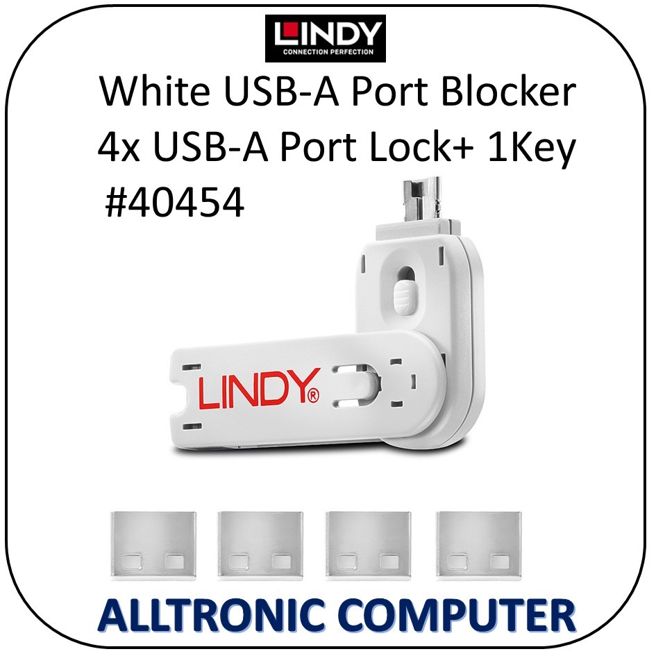 Lindy USB-A Port Blocker Lock White P/N: 40454 Pack of 4pcs USB-A ...