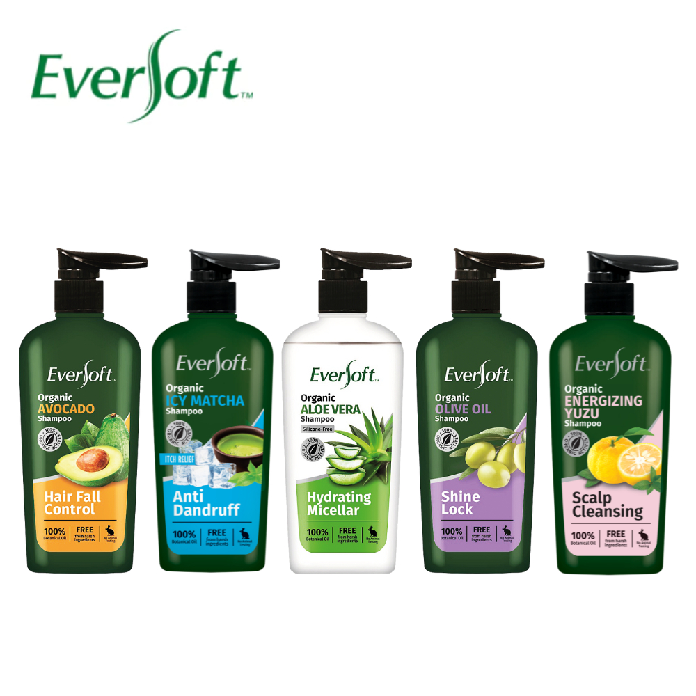 EVERSOFT Organic Olive Oil/Avocado/Aloe Vera/Icy Matcha Shampoo 480ml ...