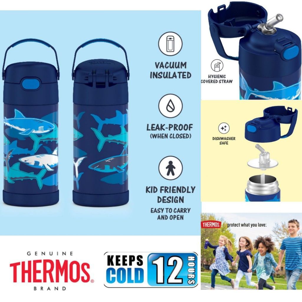 BN: Authentic Thermos Funtainer 12 Ounce Stainless Steel Vacuum Insulated Straw Kids Water ...