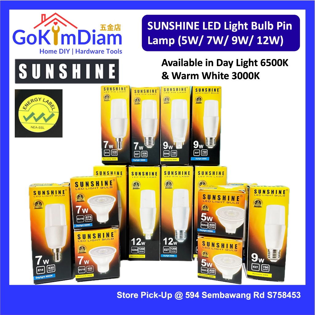 SUNSHINE LED Light Bulb Pin Lamp 5W 7W 9W 12W Daylight 6500K Warmwhite ...
