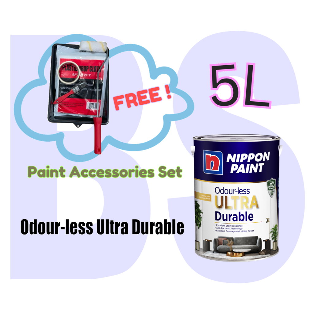 Nippon Paint Odourless Ultra Durable Interior Wall Paint 5L. Free Paint ...