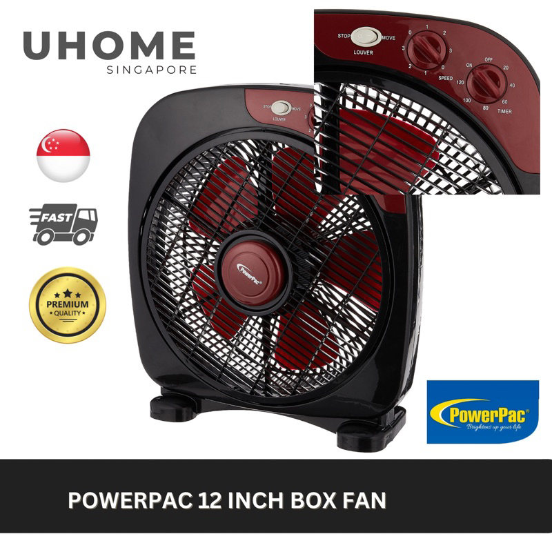 Powerpac 12 Inch Box Fan With Timer 3 Speeds 5 Power Blades | Shopee ...