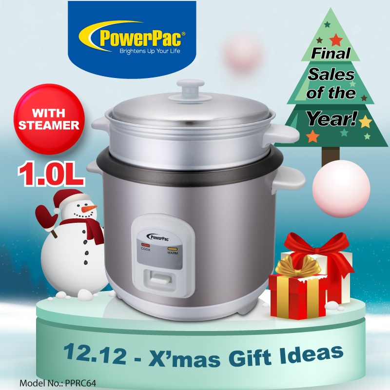 PowerPac Rice Cooker with Steamer 0.6L/1.0L/1.5L/1.8L(PPRC62/PPRC64 ...