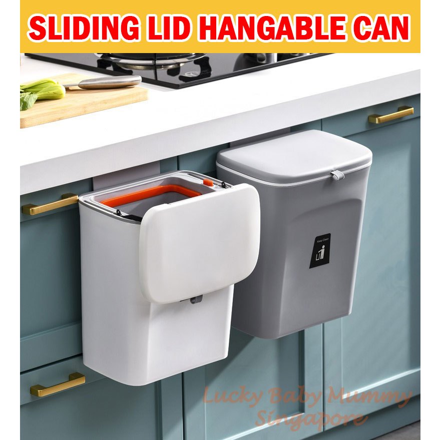Kitchen Hanging Dustbin with Lid Countertop Compost Bin Garbage ...