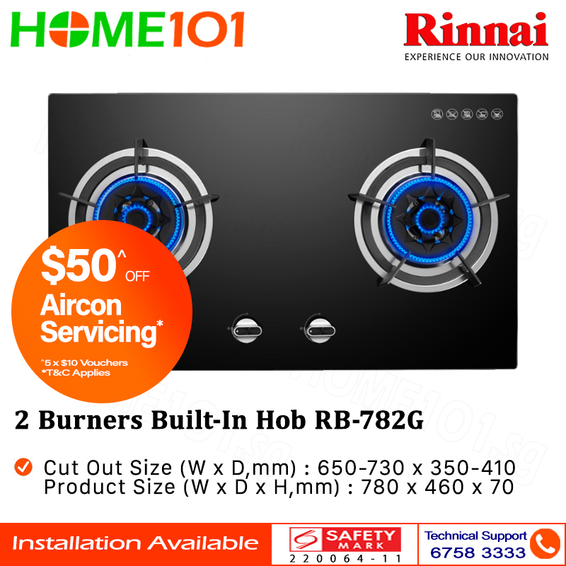 Rinnai Built-In Hob Tempered Glass 2 Burners Gas Hob RB-782G - LPG / PUB | Shopee Singapore