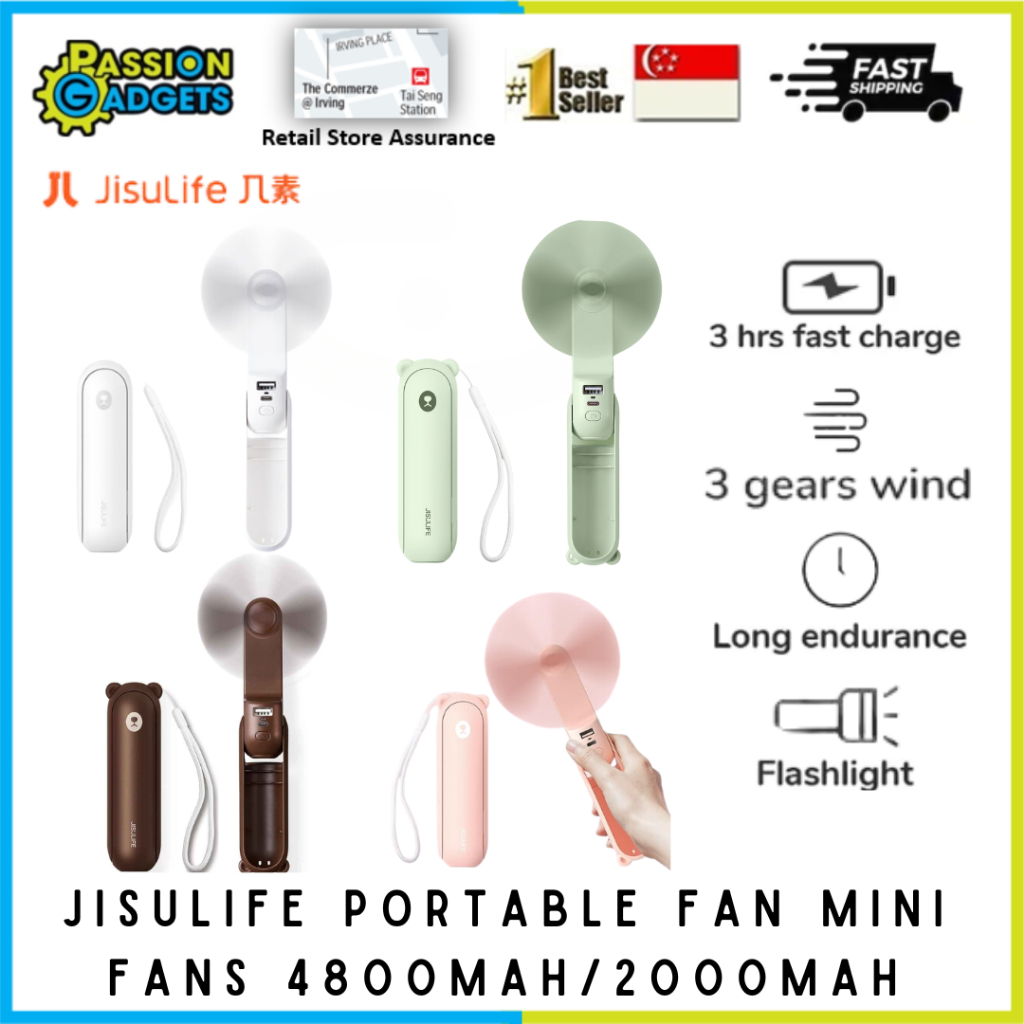 JISULIFE 3IN1 Portable Handheld Fan Flashlight USB Rechargeable Mini ...