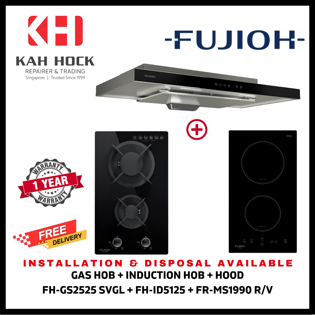 FUJIOH FH-GS2525 SVGL DOMINO GAS HOB 2 BURNERS + FH-ID5125 DOMINO ...