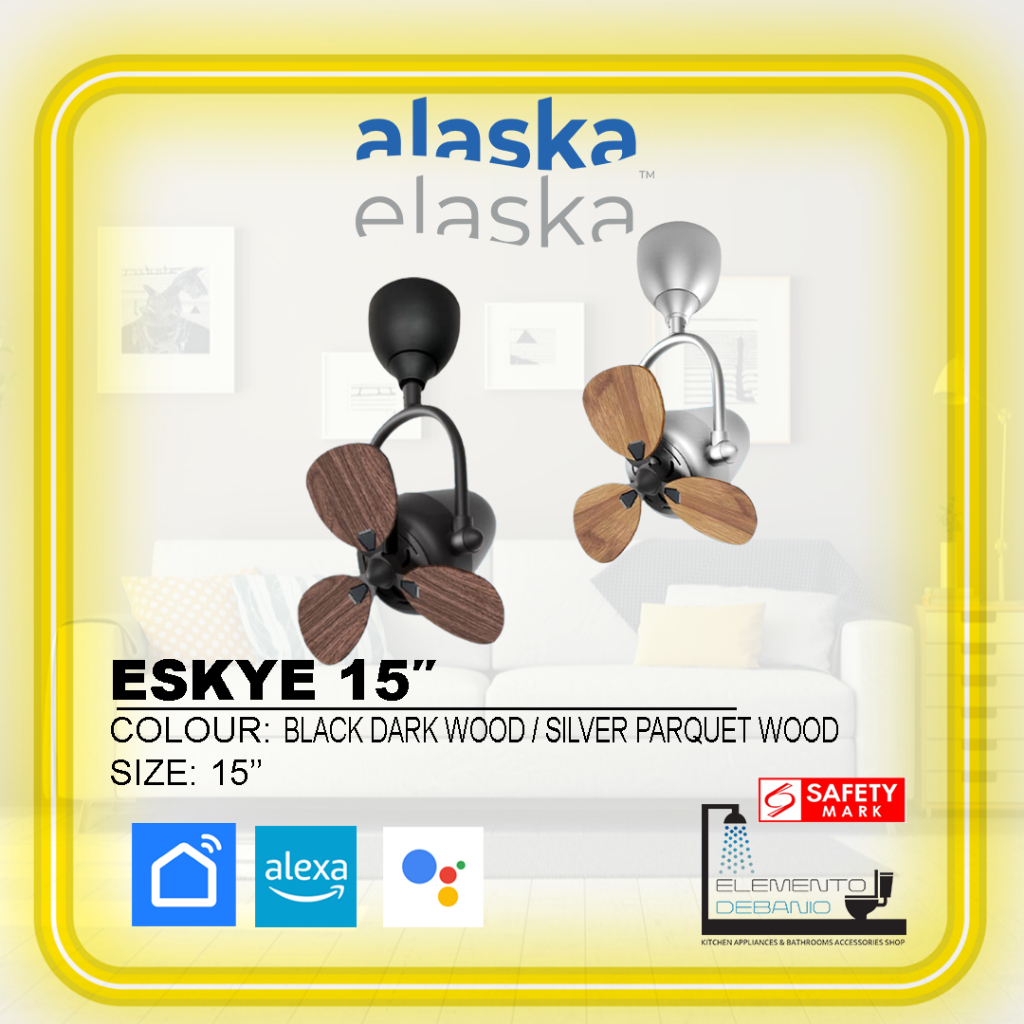 [ELASKA] ESKYE 15″ SMART CORNER DC CEILING FAN (BLACK DARK WOOD ...