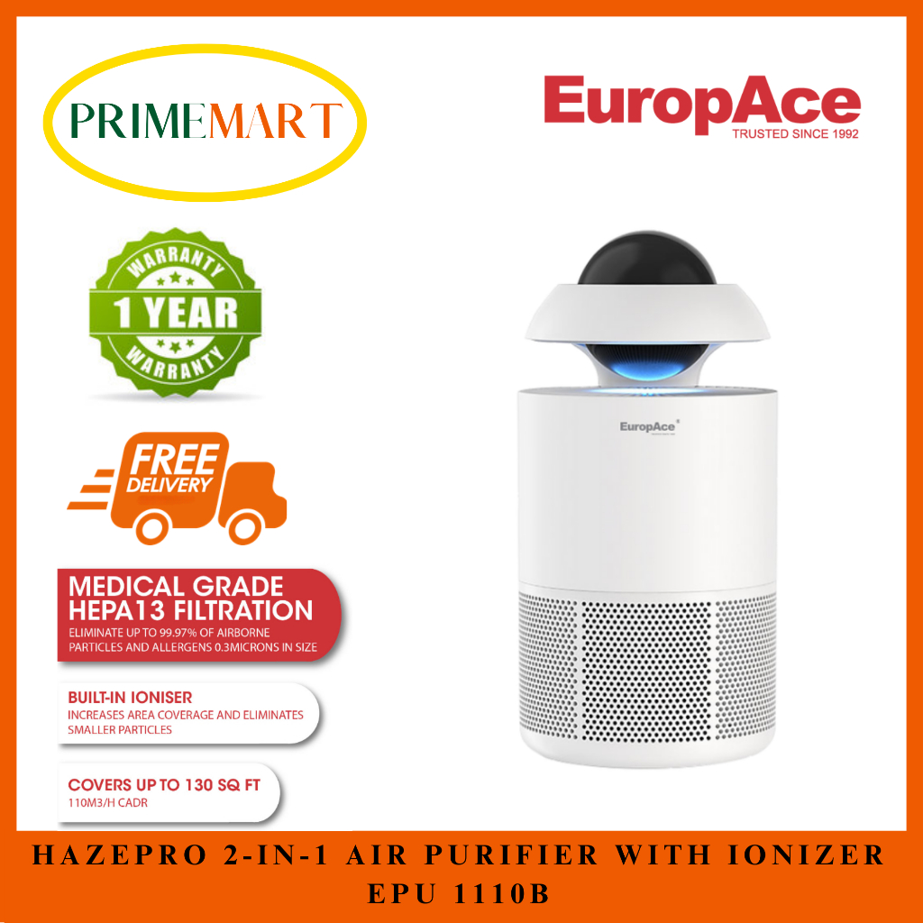 EUROPACE EPU 1110B HAZEPRO 2-IN-1 AIR PURIFIER WITH IONIZER - 1 YEAR ...