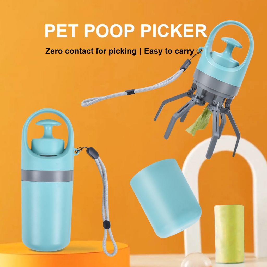 Portable Dog Poop Scooper Pet Picker with Built-in Trash Bag Dispenser ...