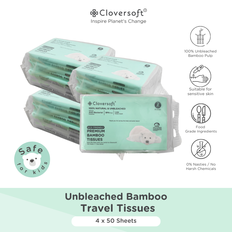 [Bundle of 3] Cloversoft Unbleached Bamboo Travel Tissues 4 X 50 Sheets ...