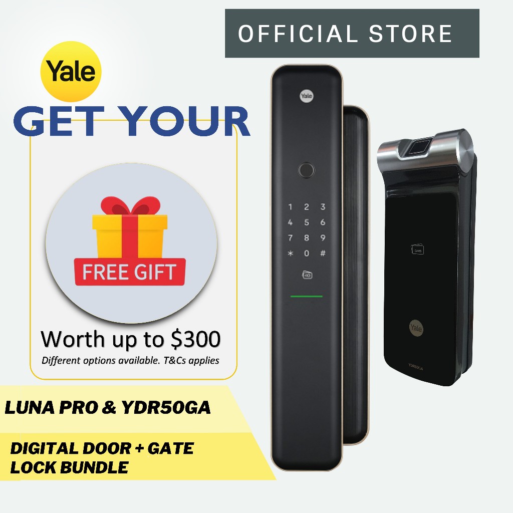 Yale YDR50GA & Luna Pro Push Pull Digital Lock Premium Bundle (COMES ...