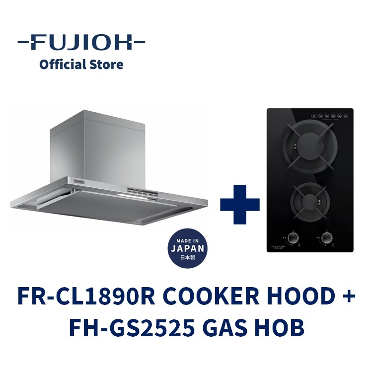 FUJIOH FR-CL1890R Made-in-Japan OIL SMASHER Cooker Hood (Recycling) + FH-GS2525 Gas Hob with 2 ...