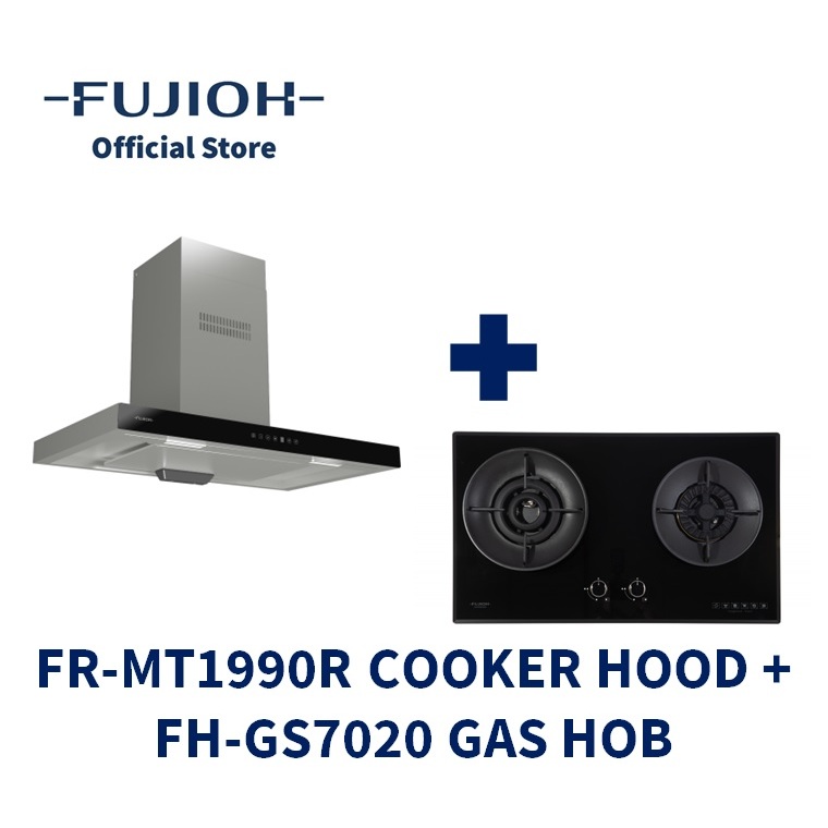 FUJIOH FR-MT1990R Chimney Cooker Hood (Recycling) + FH-GS7020 Gas Hob with 2 Burners (1 Double ...