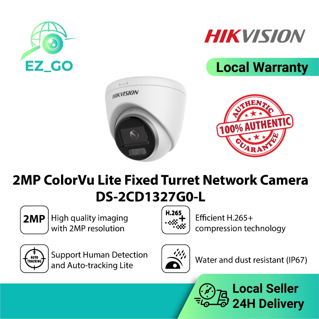 Hikvision 2 MP ColorVu Lite Fixed Turret Network Camera DS-2CD1327G0-L ...