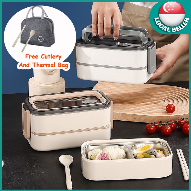 🇸🇬【SG stock】Dual Heat Stainless Steel Lunch Box Suitable for Microwave ...