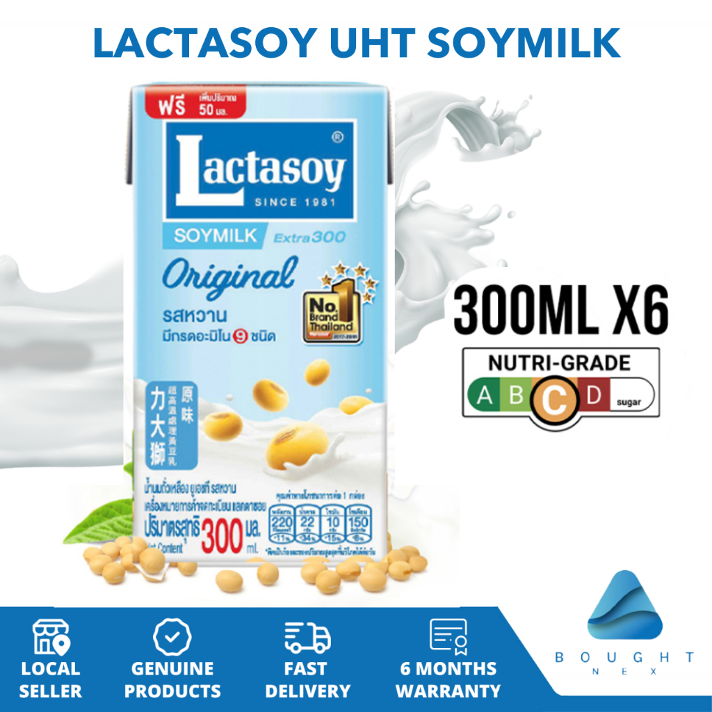 Lactasoy UHT Soymilk 300ml x 6pcs, 1000ml - Original Unsweetened, Hi Calcium, Nutritious Soya ...