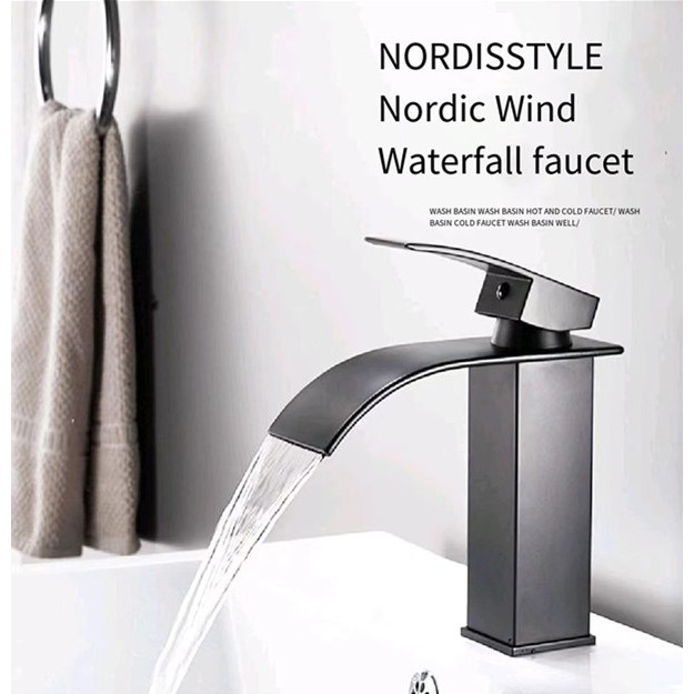 Black copper core hot and cold bathroom wash basin household waterfall ...