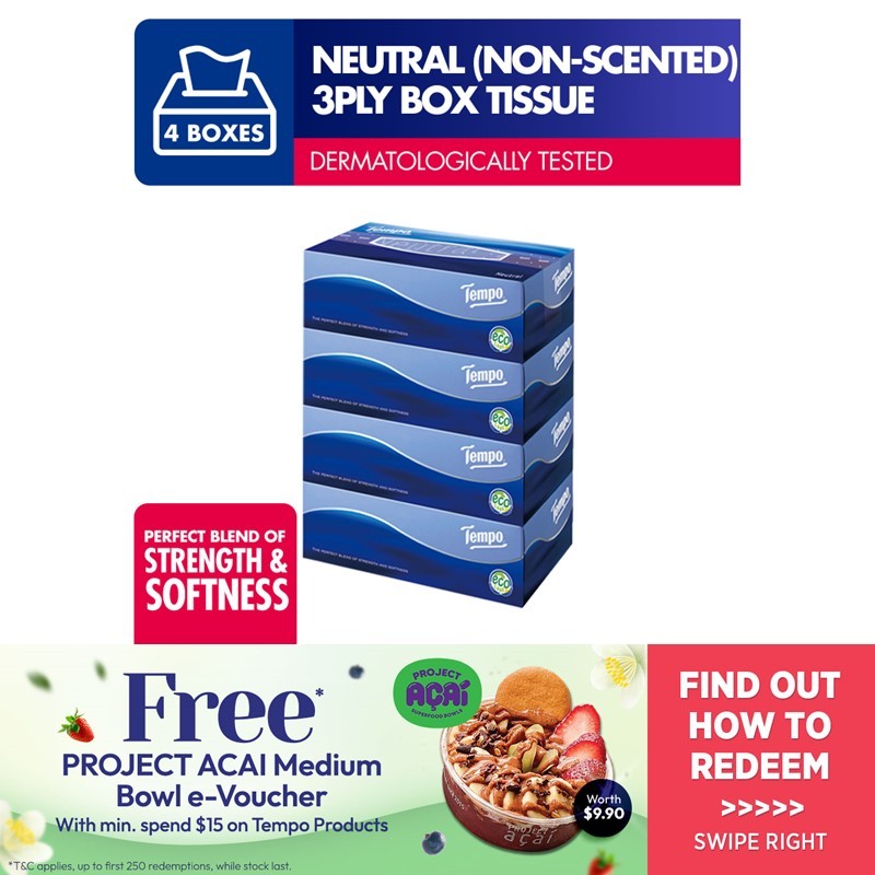 TEMPO Box Tissue 3ply Neutral 4x86 Sheets | Shopee Singapore