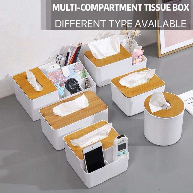 SG Stock Wooden Lid Tissue Holder Organiser Minimalist Remote ...
