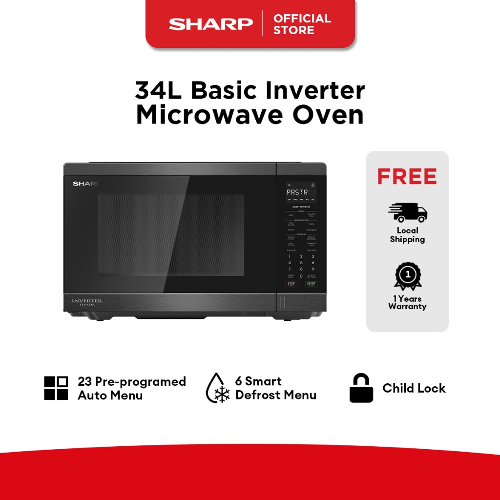 SHARP 34L Basic Inverter Microwave Oven R-34SI-BS / R-34SI-W | Shopee Singapore