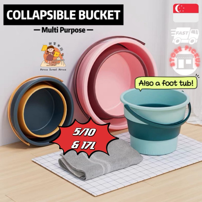 [SG] Collapsible Bucket 🪣 Foldable Pail Foot Tub Foot Bucket Water ...