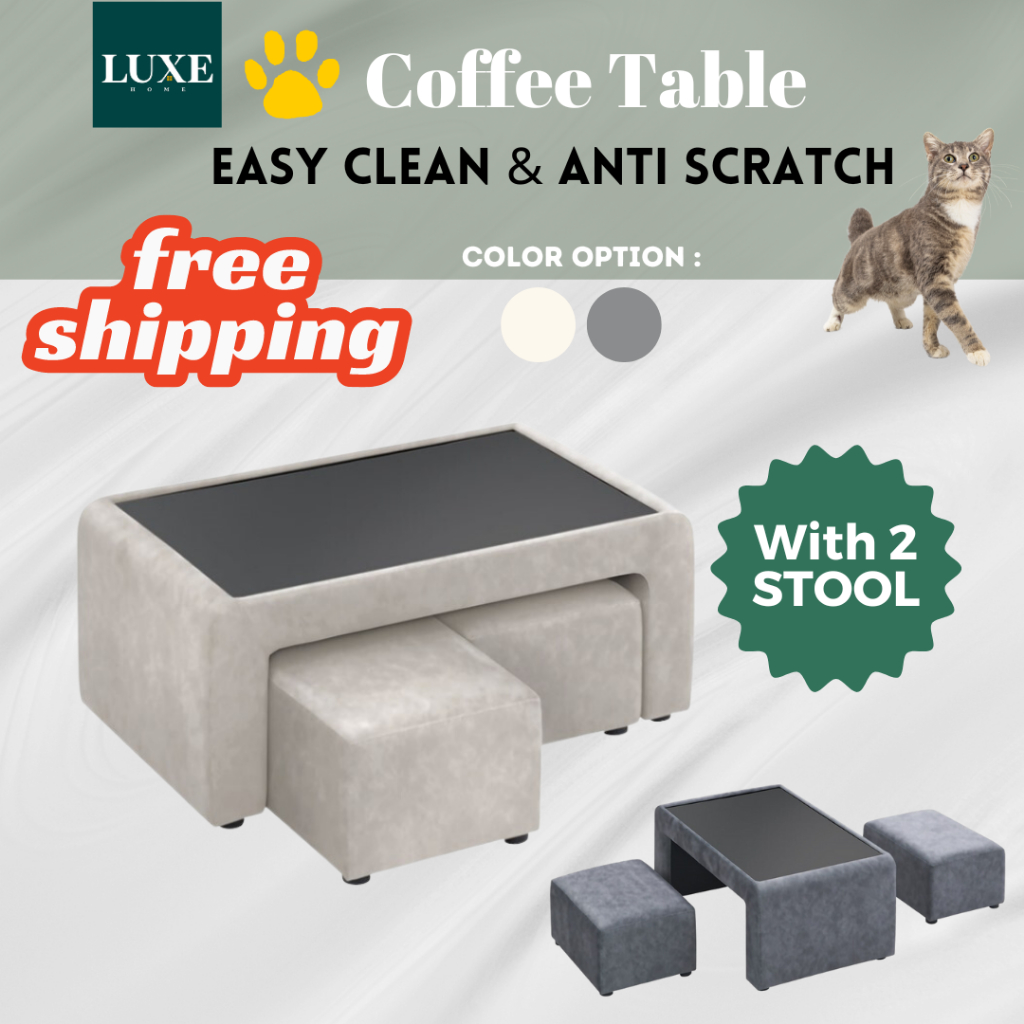 Coffee Table With 2 Stools Living Hall Foot Stool | Shopee Singapore