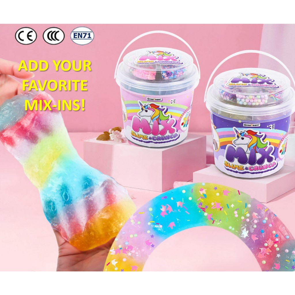Slime Bucket Toy for Kids Glassy Clear Slime Bucket with Add-Ins For ...