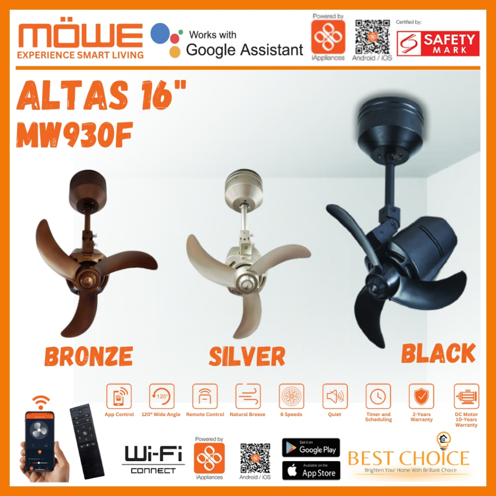 [ MOWE - Smart Ceiling Fan ] Altas Series - MW930F 16Inch Smart Corner ...