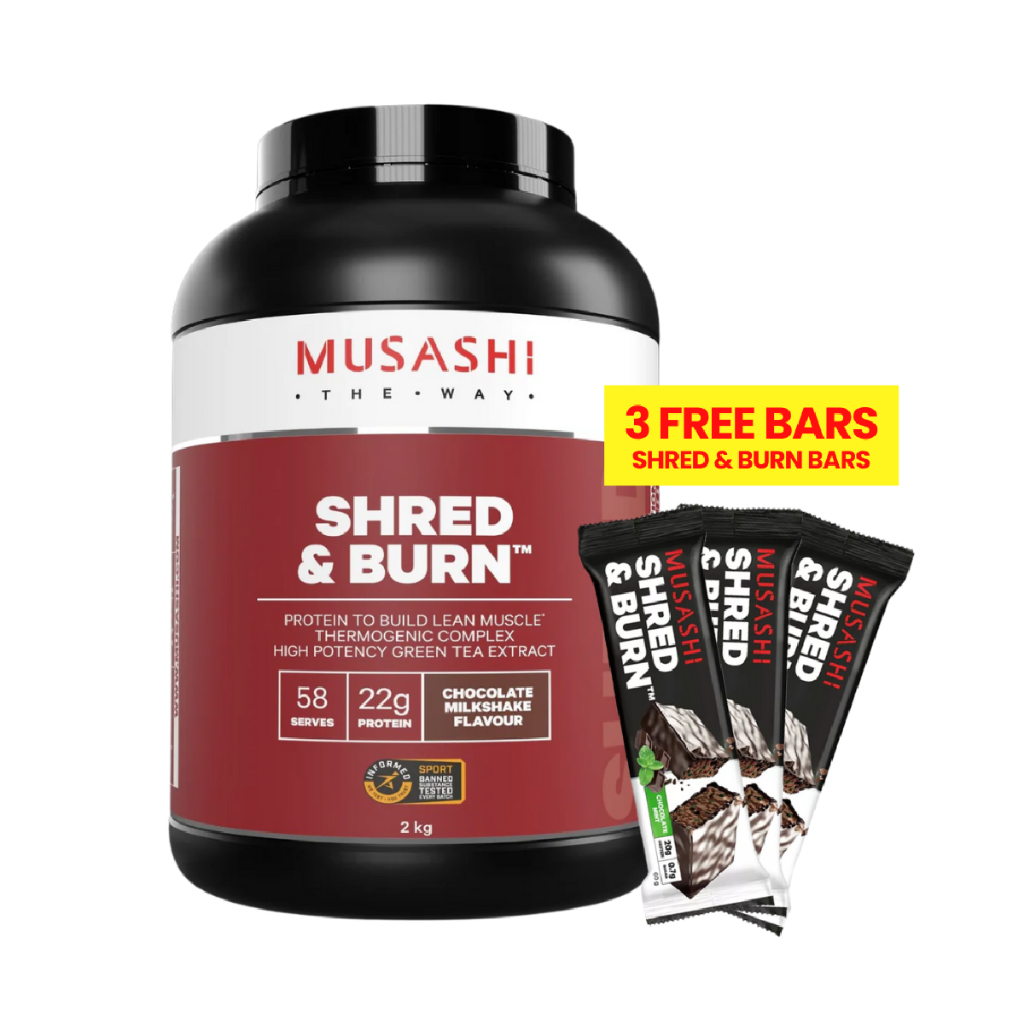 [Free 3pcs Musashi Shred Bars] Musashi Shred & Burn Protein Powder ...