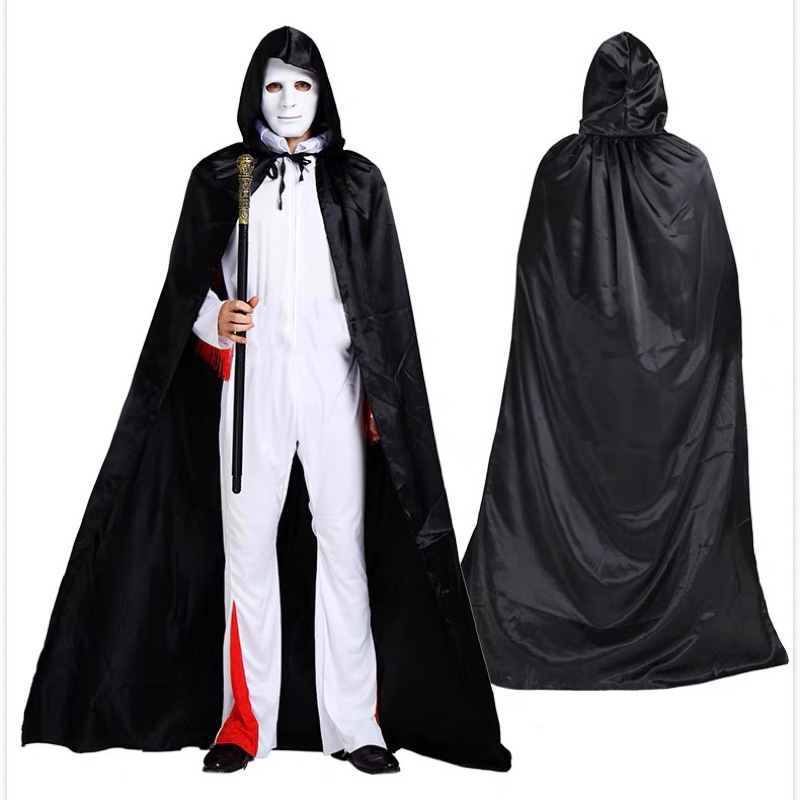 [SG Seller] Full Length Black Hooded Cloak Costume Cape Halloween Party ...