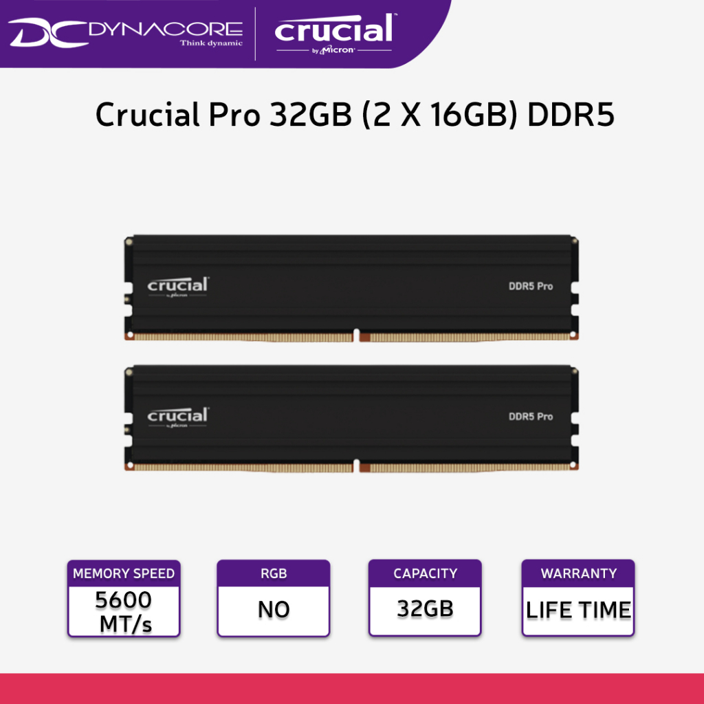 Crucial Pro 32GB (2 X 16GB) DDR5 5600MHz Desktop Memory / RAM Kit ...