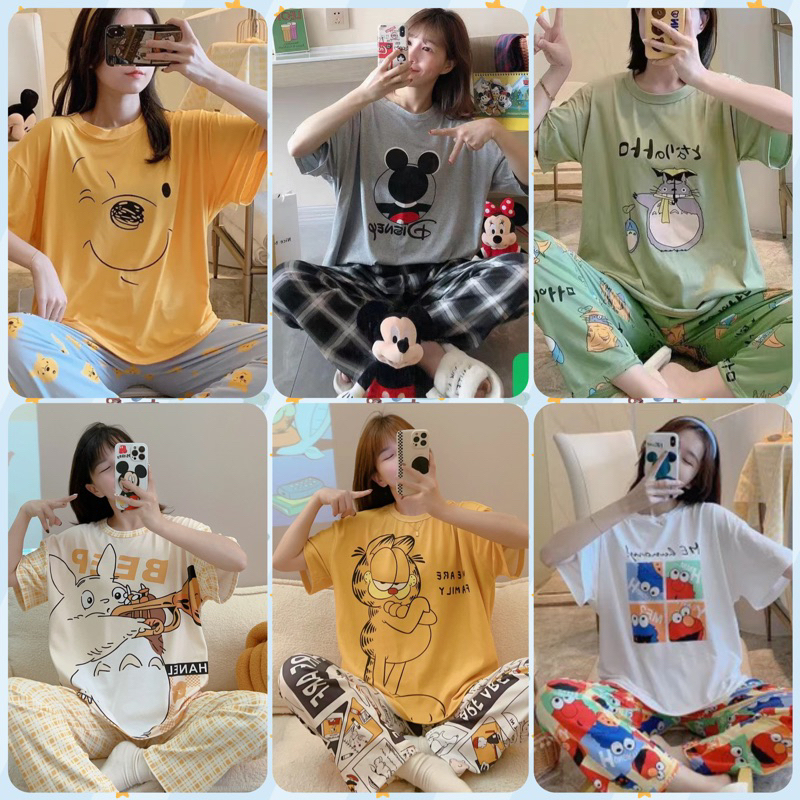 (SG Ready stock) Cartoon Pyjamas set (material polyester) sleepwear ...