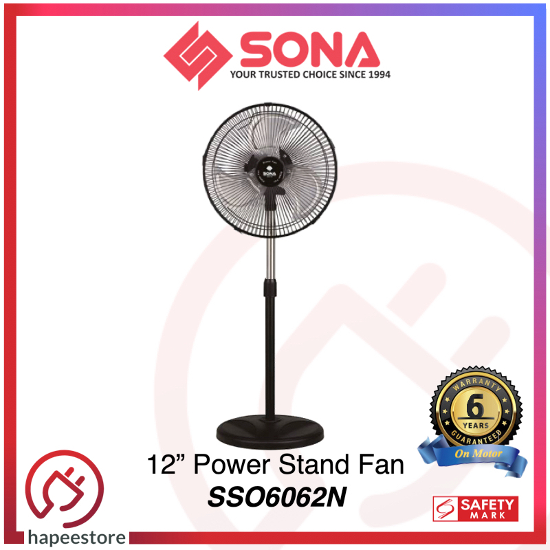 Sona 12" Power Stand Fan SSO6062N | SSO 6062N (6 Years Motor Warranty ...