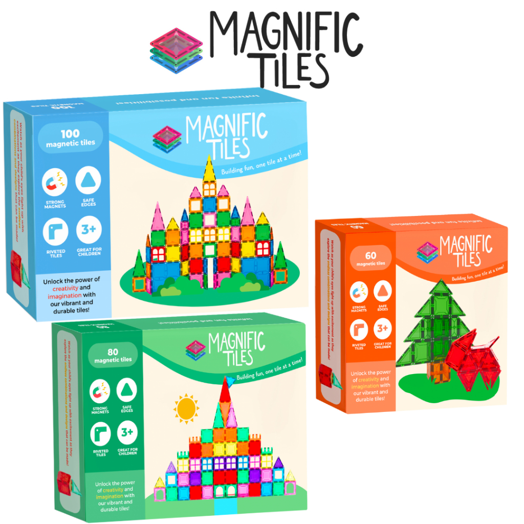MAGNIFIC 60/80/100pc magnetic tiles classic colour set | Premium ...