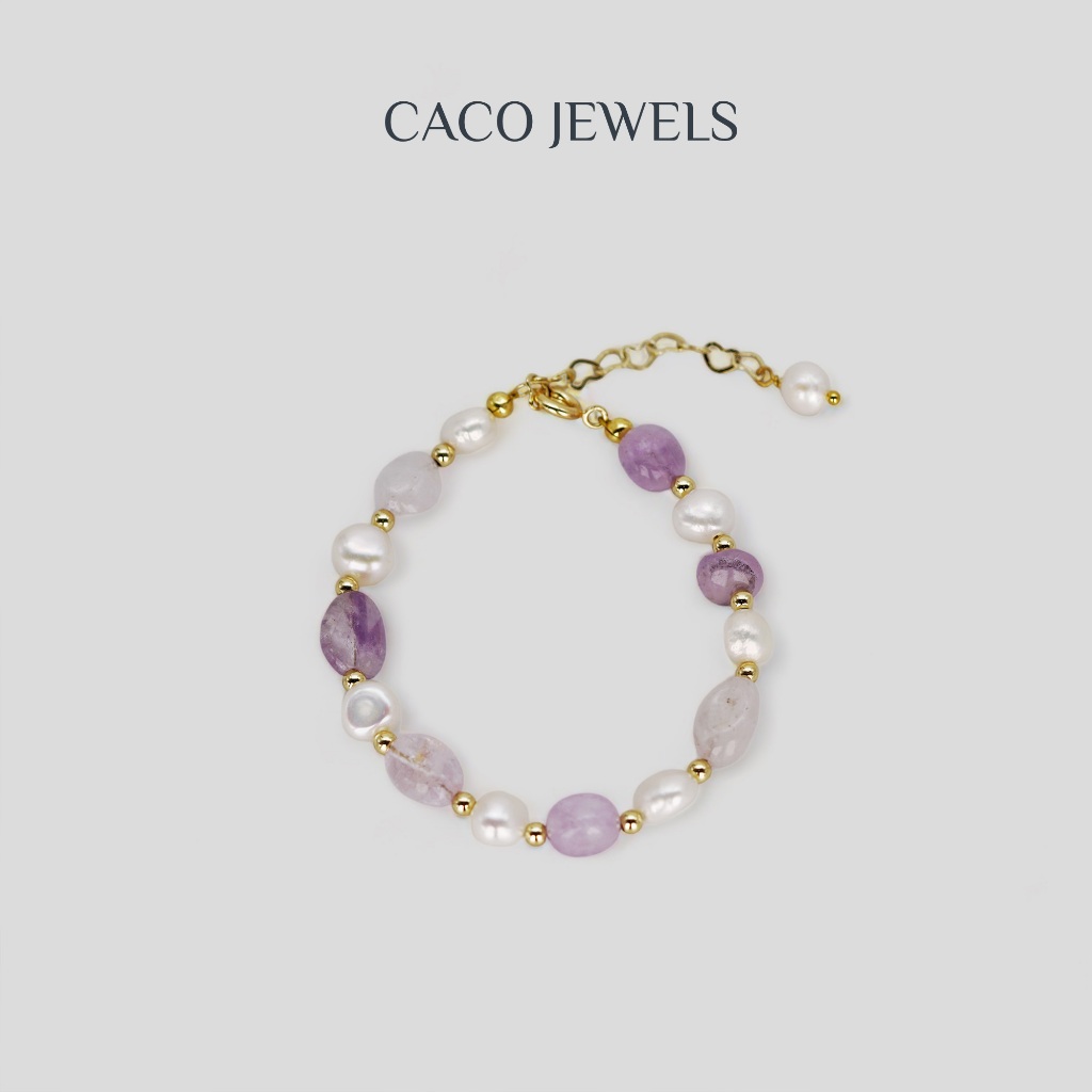 CACO Freshwater Pearl Baroque Bracelet 14K Gold Plated Purple Quartz ...