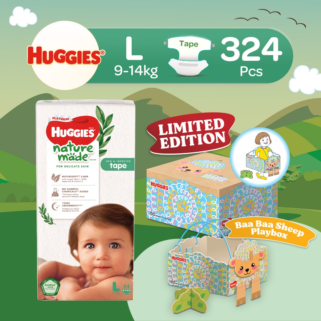 [Bundle of 2 Cartons] Huggies Platinum Naturemade Tape Diapers L ...