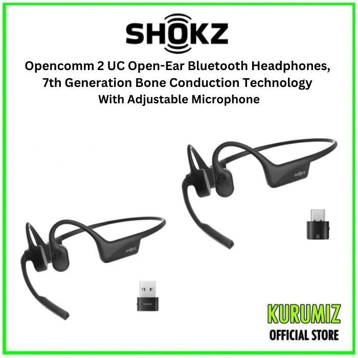 SHOKZ Opencomm 2 UC Open-Ear Bluetooth Headphones, 7th Generation Bone Conduction Technology ...