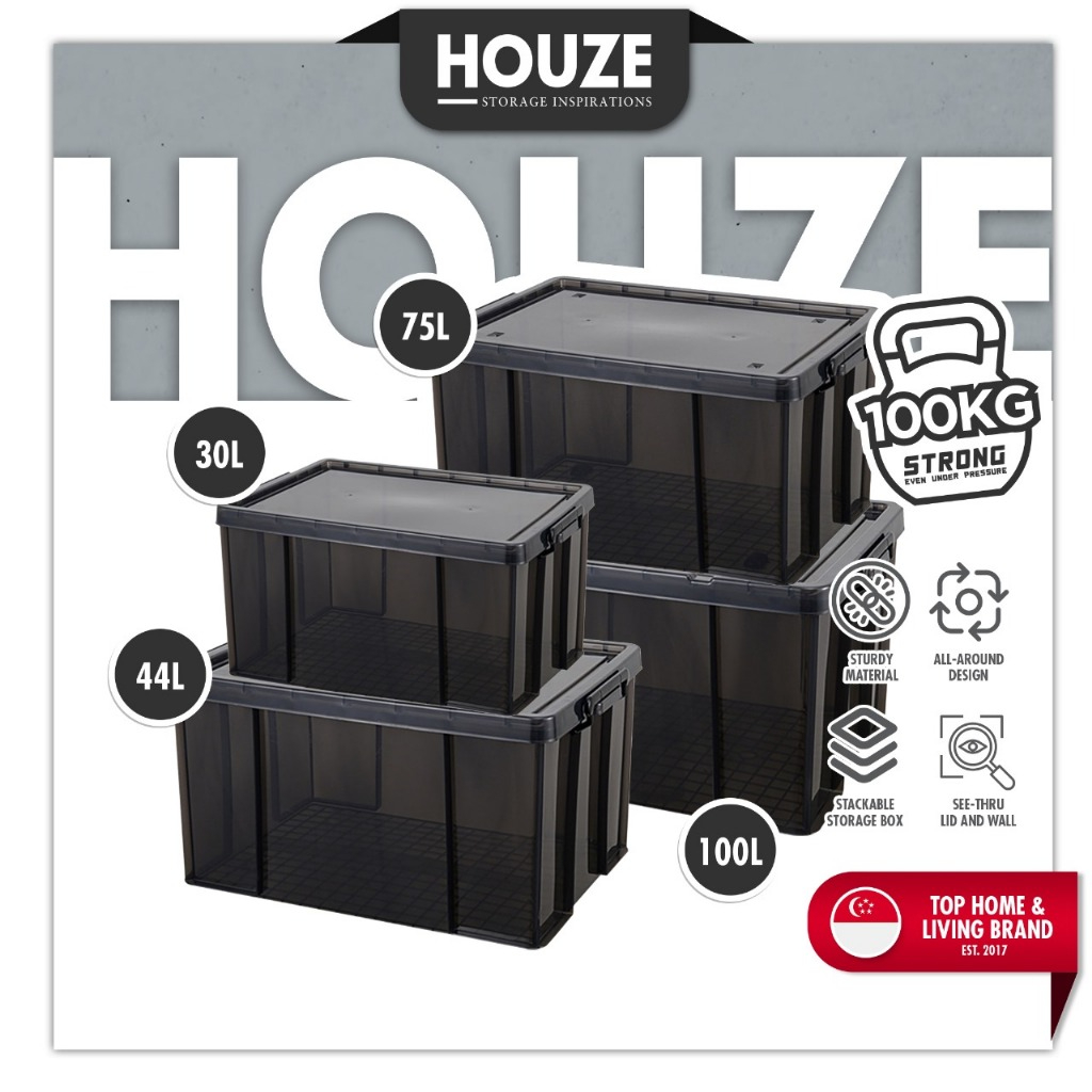 [HOUZE] 'STRONG' Storage Box 4 Sizes 30L|44L|75L|100L (Smoke Grey ...