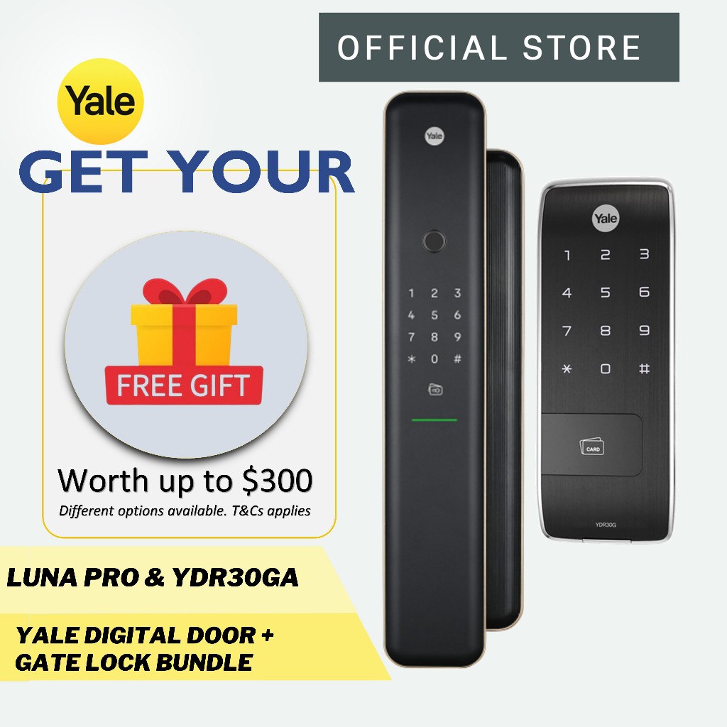 Yale YDR30GA + Luna Pro Digital Door Lock Premium Bundle (COMES WITH ...