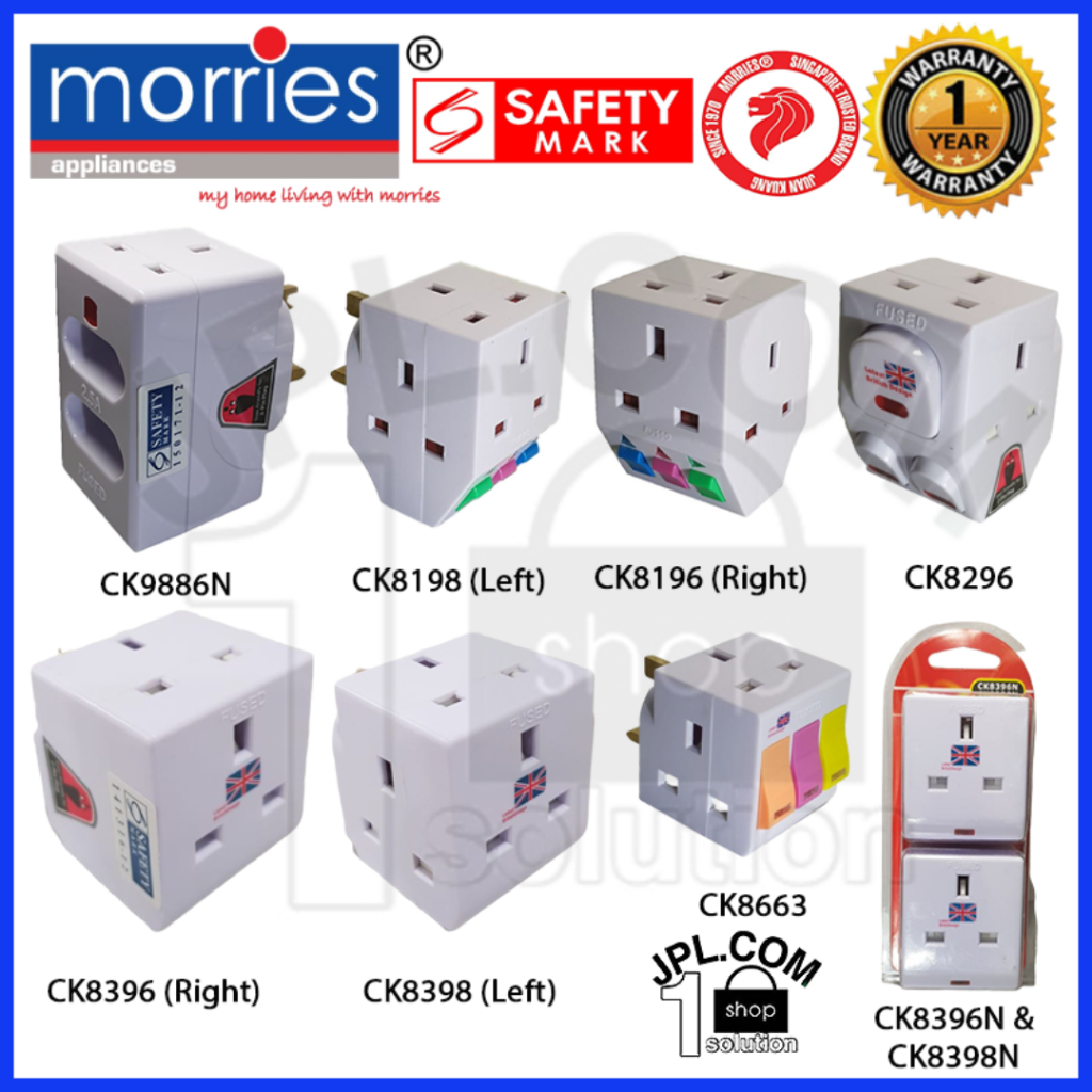 Morries 3 Way Adaptor / Wall Socket Plug Extension/ 2 Pin and 3 Pin ...