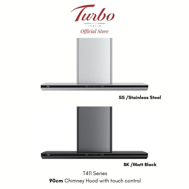 Turbo Italia - T411 Series 90cm Slim Chimney Hood with Touch Control ...