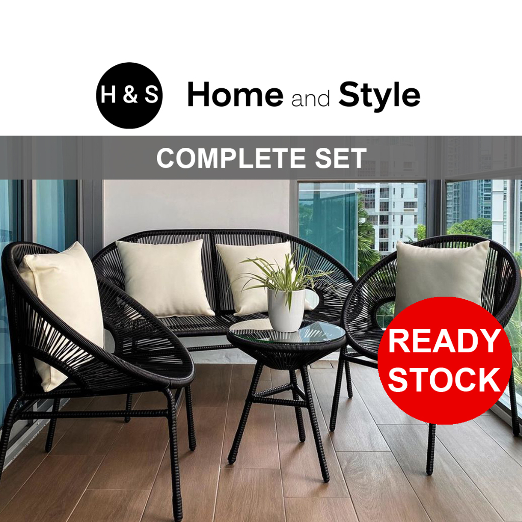 [sg] Balcony Patio Garden Furniture Chairs And Table Set With Glass Top