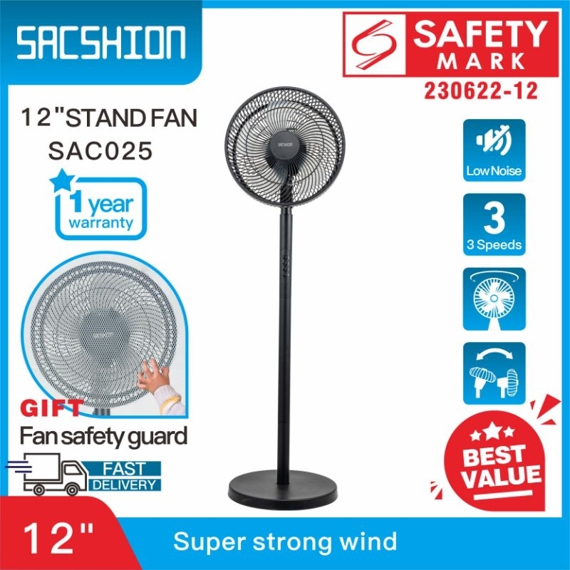 Sacshion 12" 5 Blades 3 Speeds high velocity 12 inch Stand Fan SAC025 ...